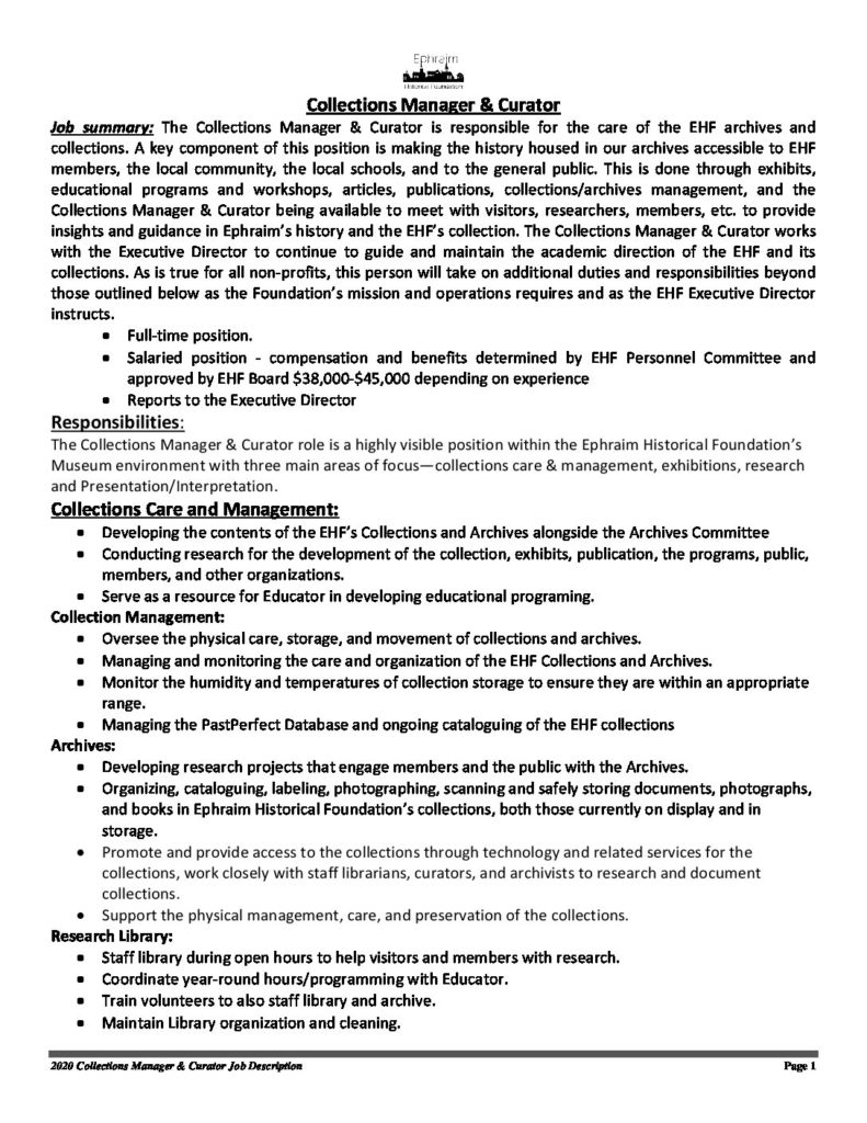 Curator Job Description- Final – ASSOCIATION OF MIDWEST MUSEUMS